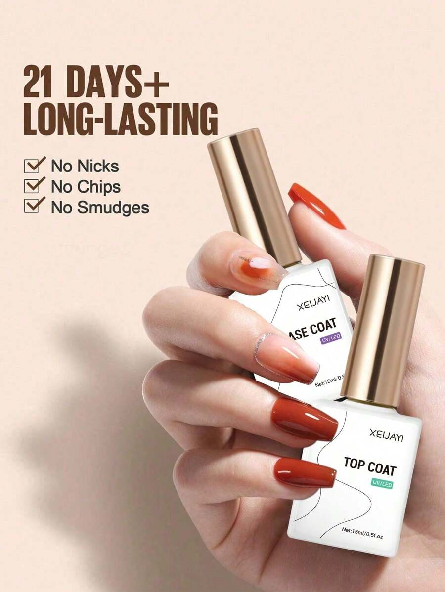 XEIJAYI XEIJAYI 2pcs 15ml Top Coat And Base Coat,Long-Lasting Gel Nail Polish Set,Shine Effect ...