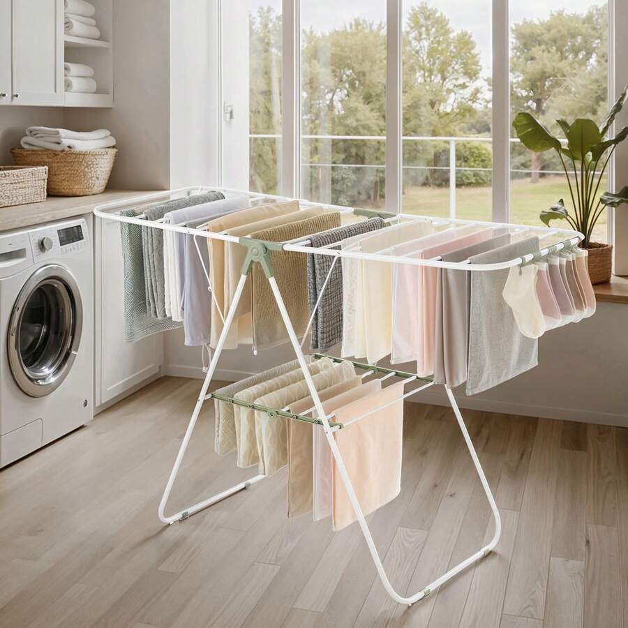 Free-Standing Metal Clothes Drying Rack With Sock Clips Foldable ...