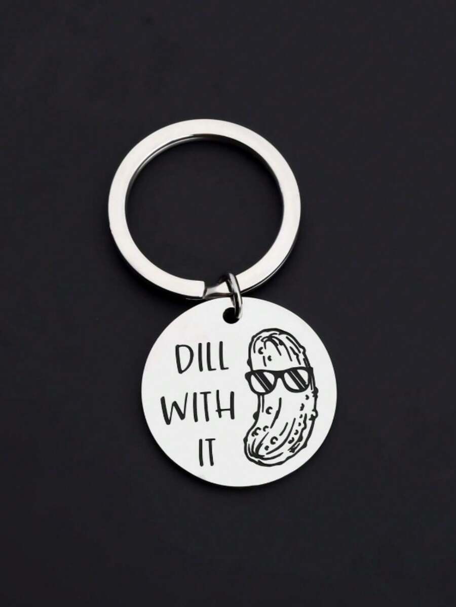 1pc Unisex "Dill With It" Stainless Steel Pickle Keychain, Creative ...