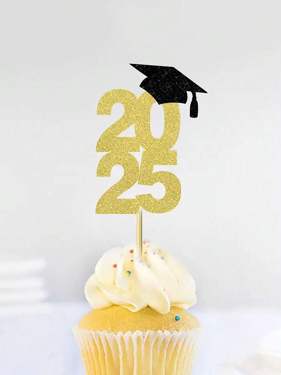 10pcs/Set Glitter 2025 Graduation Cap Cupcake Toppers Class Of 2025 ...