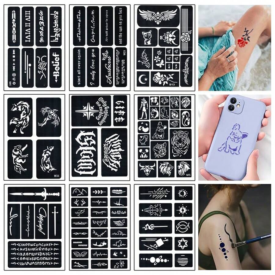 Temporary Tattoo Stencils Reusable Stickers Glitter Tattoo Stencils ...