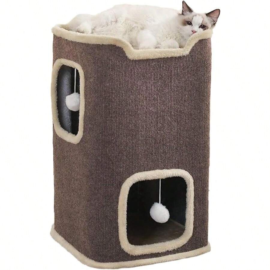 Cat House For Indoor Cats Beds Multi-Level Cat Condo Foldable Cat Cave ...
