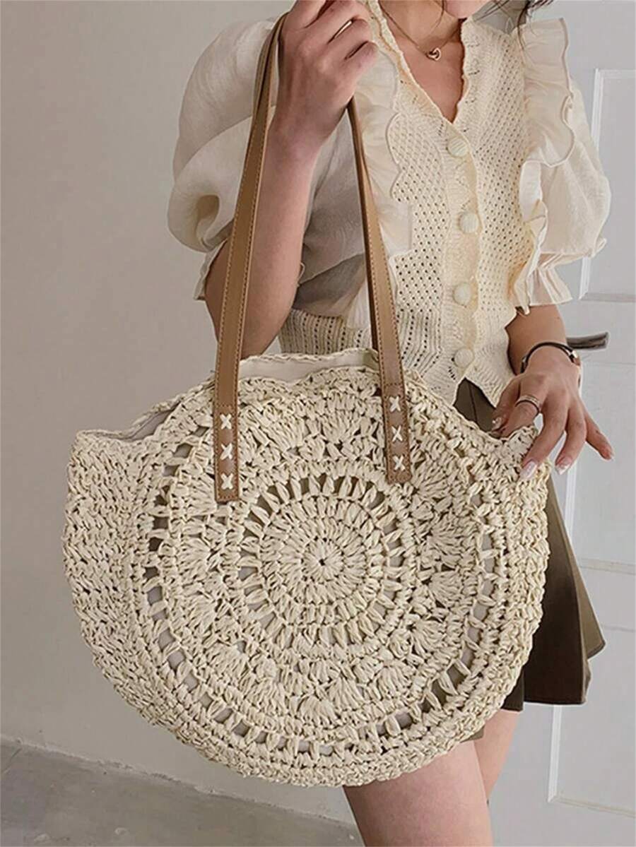 Hollow Out Summer Round Bags For Women Rattan Shoulder Bag Girls ...
