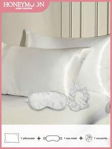 3 Pcs/Set (1pc Silky Satin Pillowcase, 1pc Blackout Eye Mask, 1pc ...