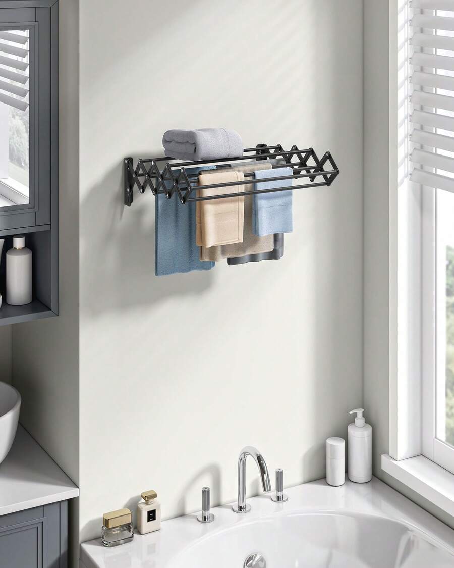 SONGMICS Wall-Mounted Clothes Drying Rack, Expandable And Retractable ...
