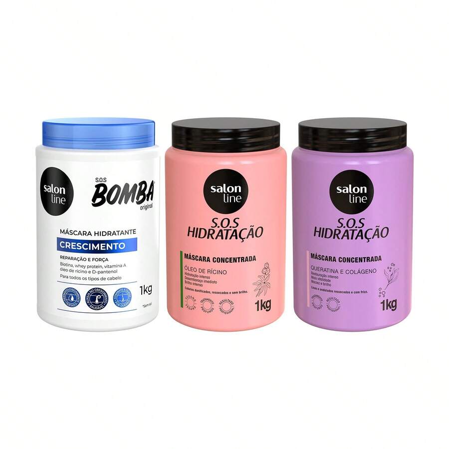 Salon Line Kit com 2 Máscaras de Hidratação SOS Hidratação + 1 Máscara ...