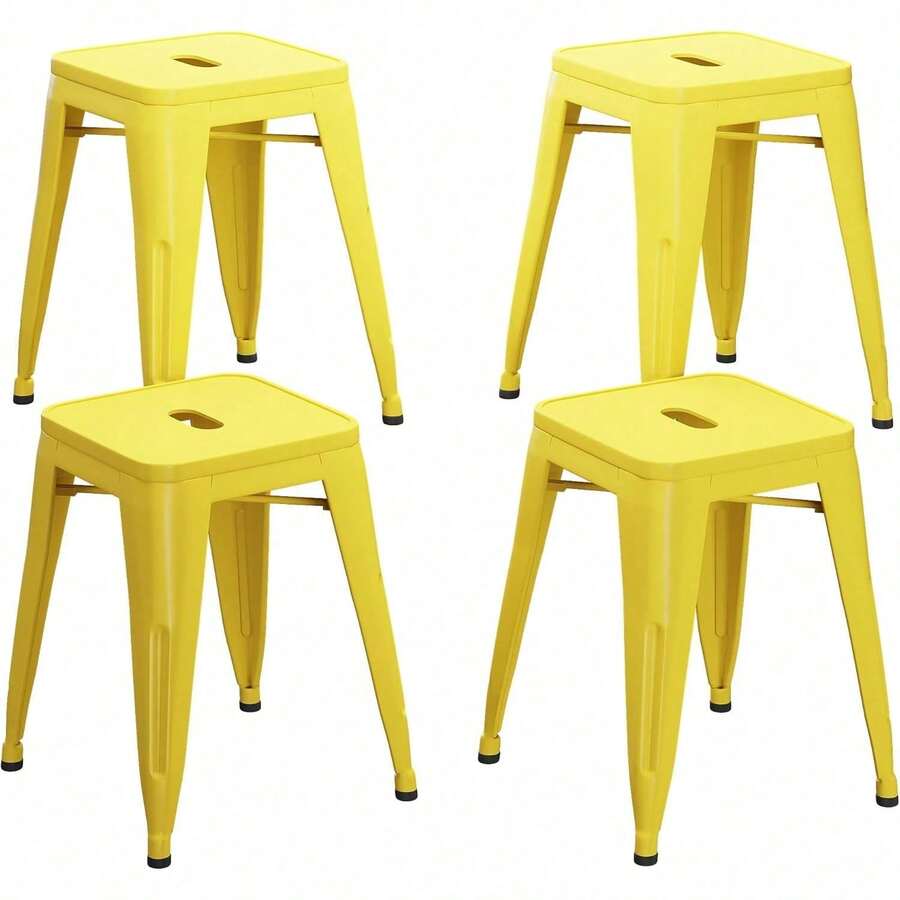 18 Inch Stools Set Of 4 Metal Stools Vintage Stackable Backless Stools ...
