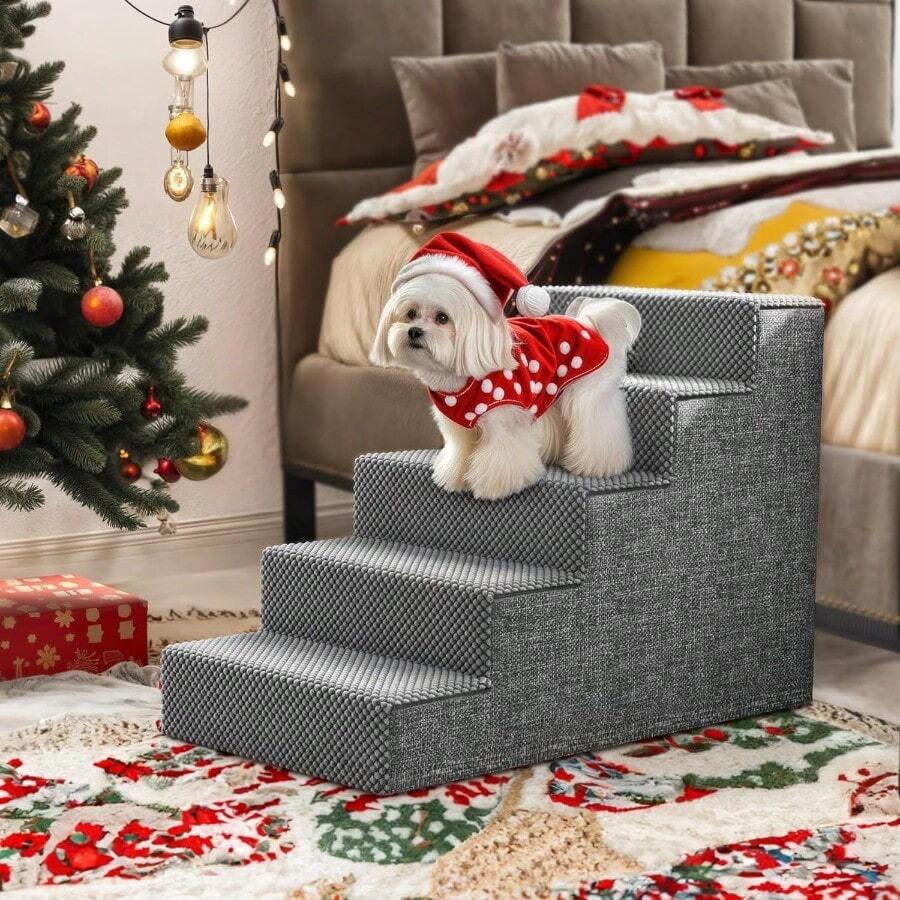 5-Tier Dog Steps For Beds And Couches 24" H Non-Slip Foam Pet Stairs ...