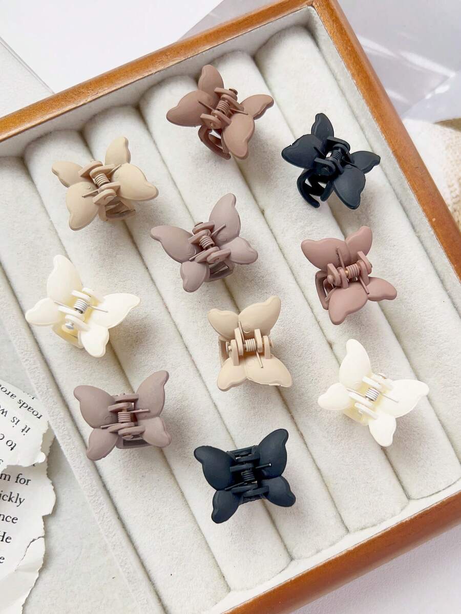 10pcs/Set Mini Matte Beige Butterfly Hair Claws, Cute & Simple Bangs ...