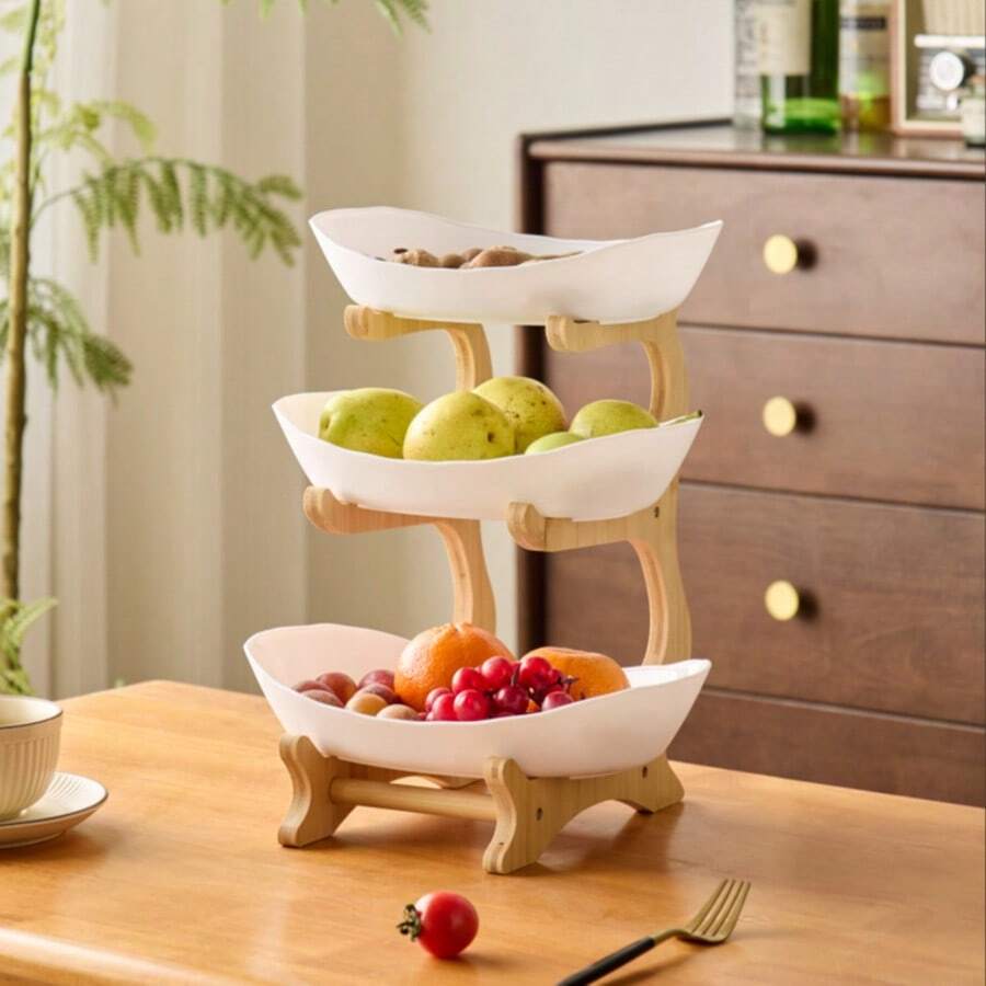 2/3 Tier Innovative Plastic Fruit Plate, Single Layer Bamboo & Wood ...