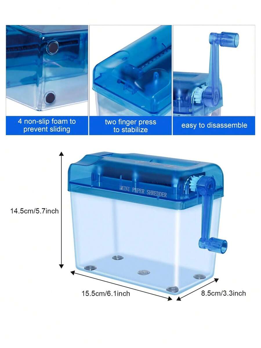 Desktop Paper Shredder Manual Hand-Crank Cross-Cutting Safe Portable A6 ...