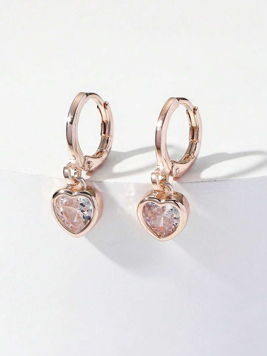2 Pcs Heart Pendent Rose Gold Earrings Women Jewelry Daily Dating Party ...