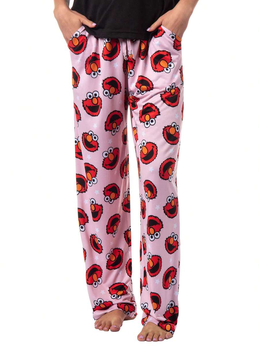 Sesame Street Women's Elmo Muppet Face Tossed Print Sleep Pajama Pants ...