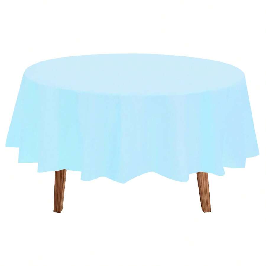 1pc Plain Round Disposable Plastic Tablecloth, Waterproof & Stain ...