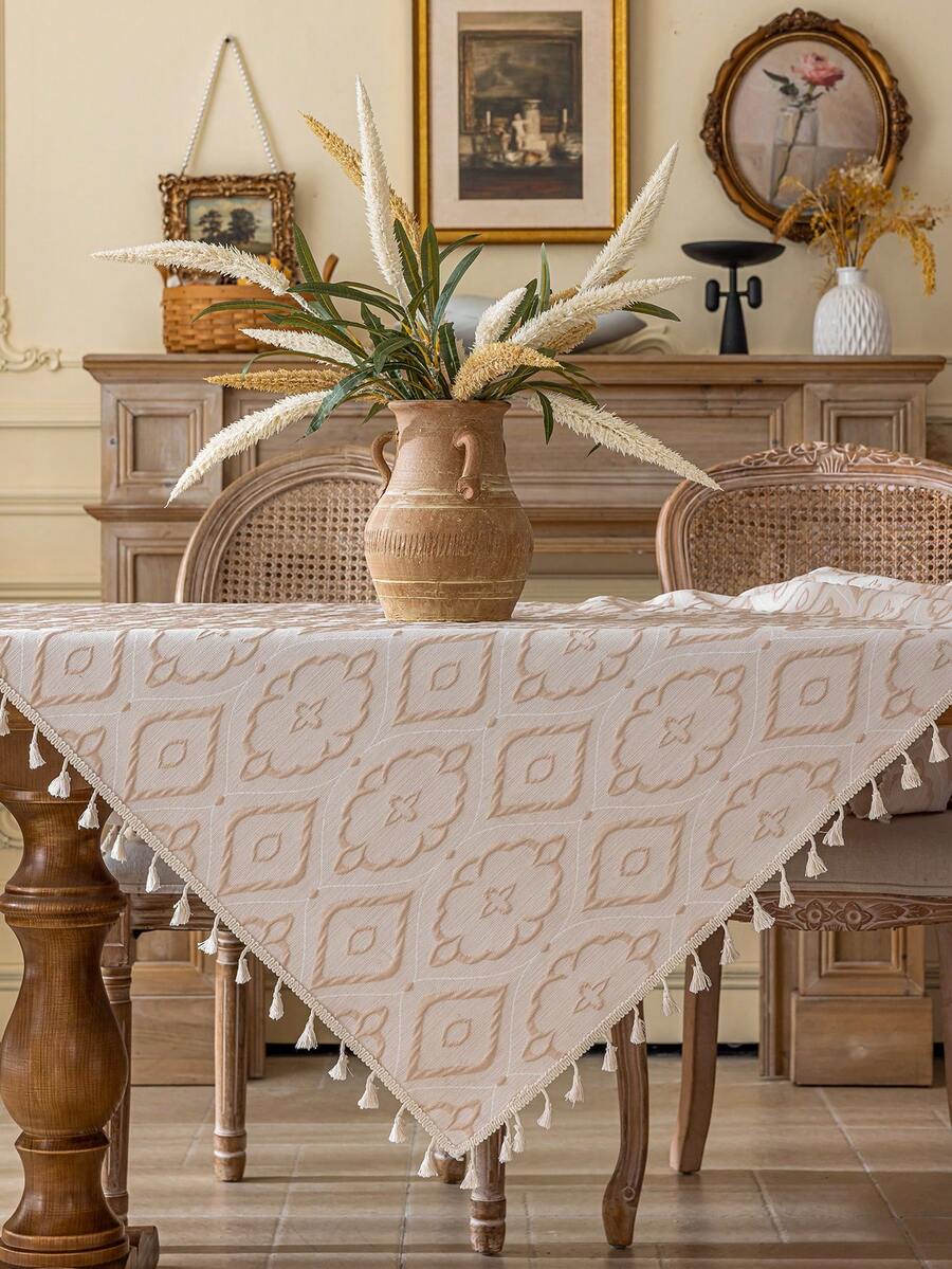 1pc French Style Tablecloth, Vintage Floral Patterned Tablecloth ...