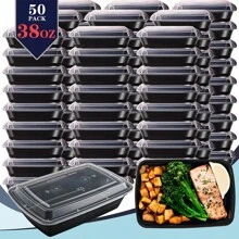 38oz 50 Pack Black Rectangular Meal Prep Containers With Lids, Food ...