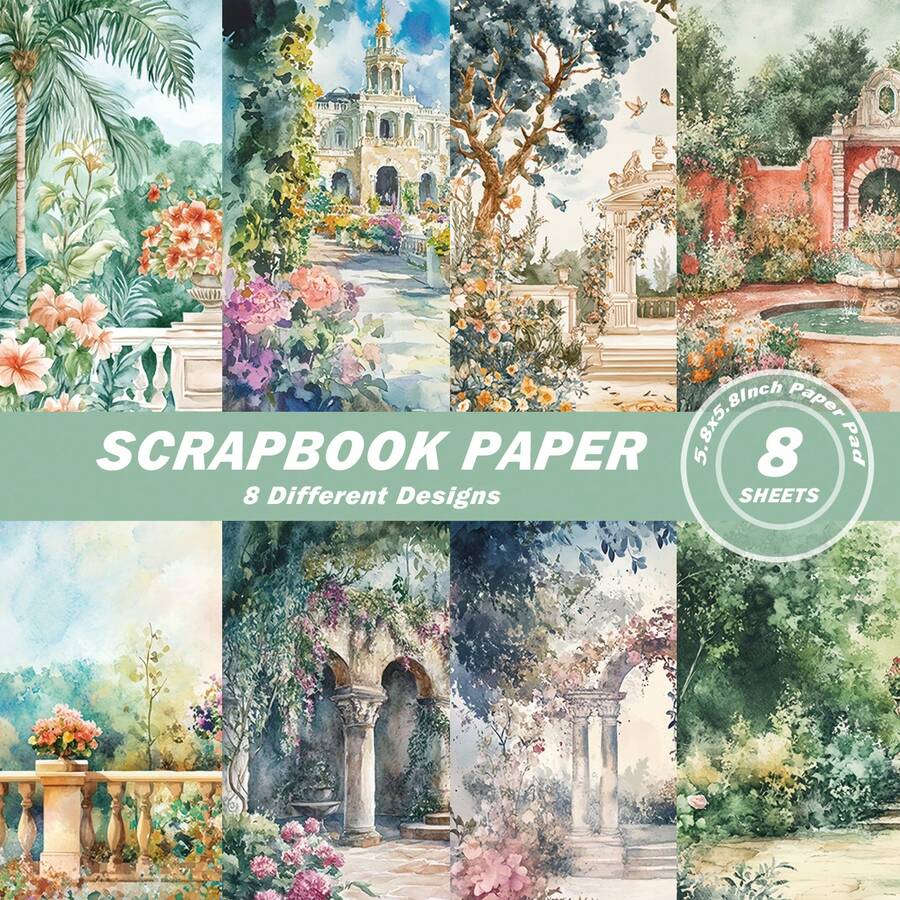 8 Sheets Beautiful Garden Landscape Scrapbook Paper DIY Decorate ...