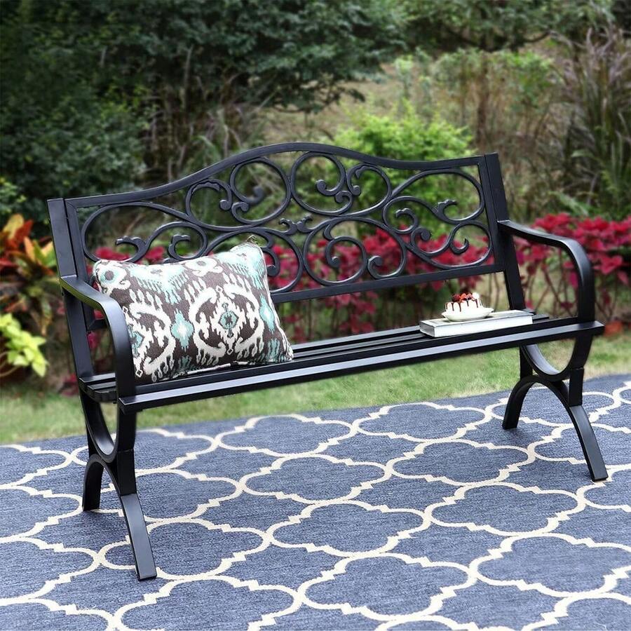 Garden Bench Metal Patio Bench Outdoor Porch Park Bench Cast Iron ...