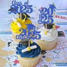 24pcs Class Of 2025 Cupcake Toppers Glitter Graduation Cap Cupcake ...