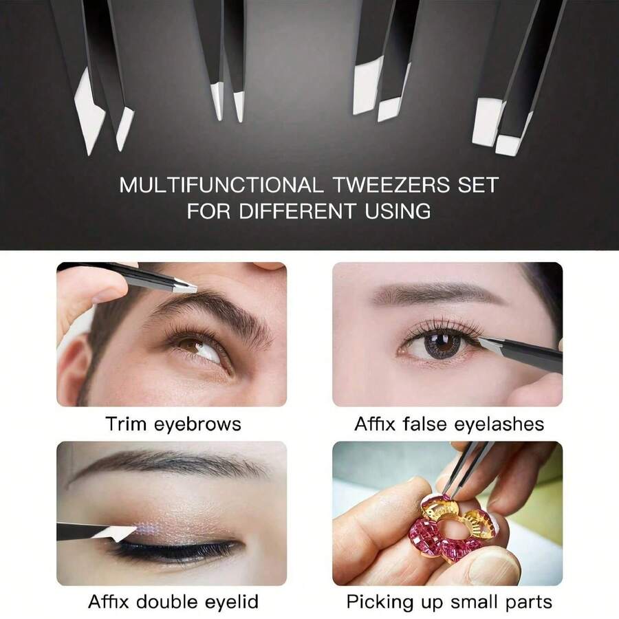 4-Piece Stainless Steel Professional Precision Tweezers For Eyebrows ...