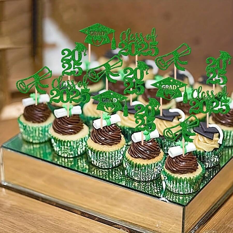 24pcs 2025 Graduation Cupcake Toppers Glitter Class Of 2025 Cupcake ...