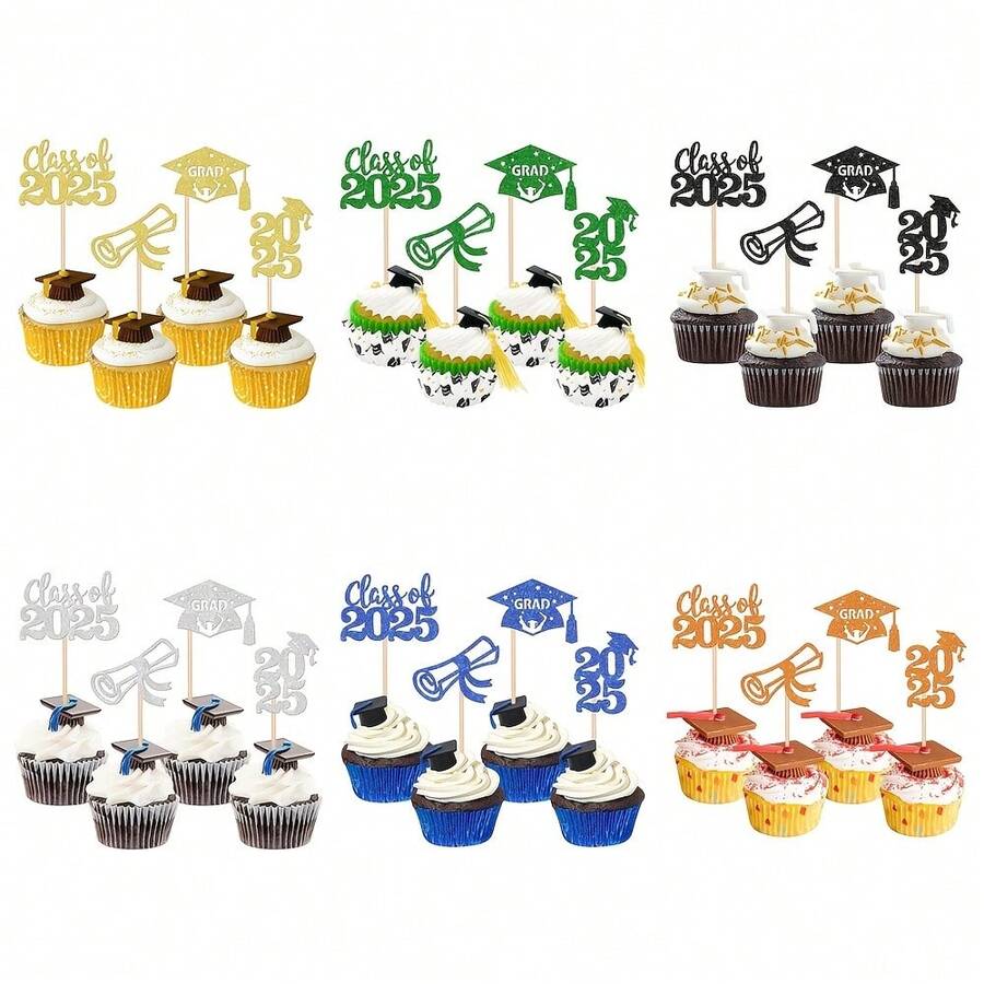 24 pièces Décorations pour gâteaux de graduation 2025 Pics de cupcakes ...