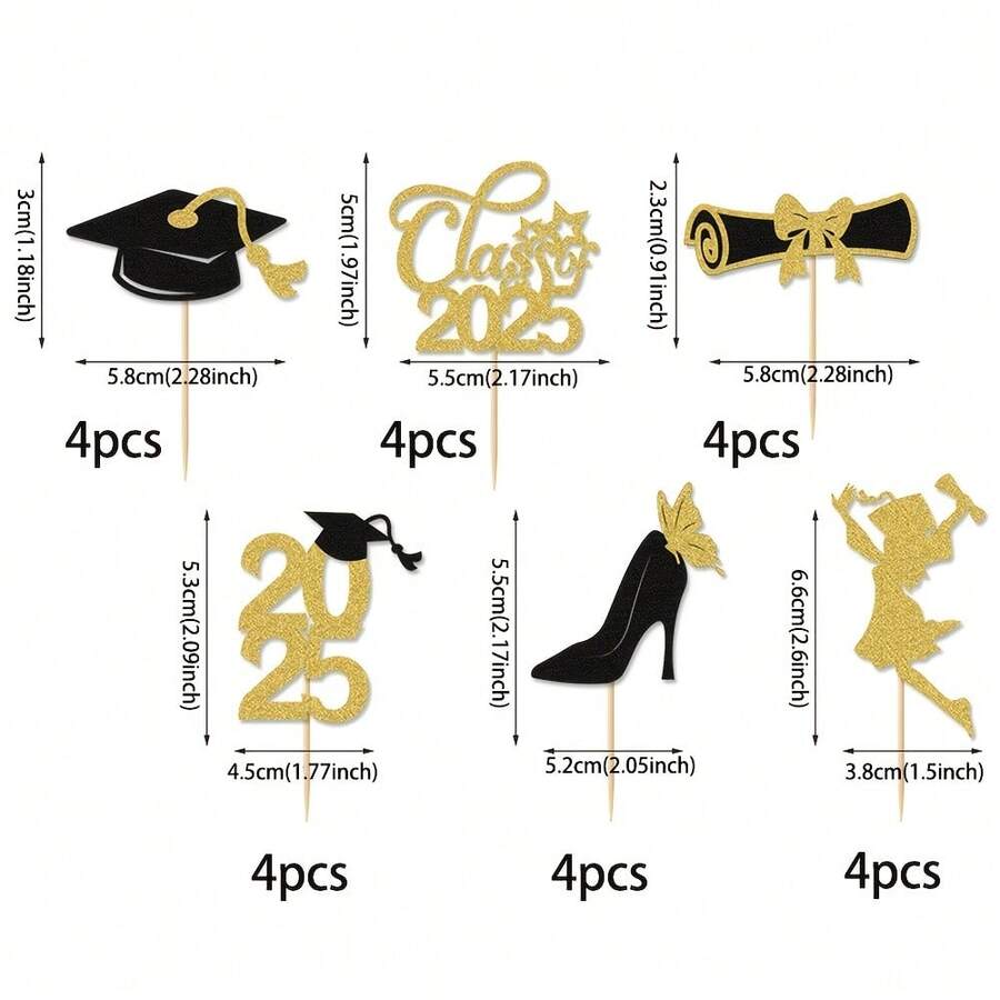 24 piezas de decoraciones para cupcakes de graduación 2025 con brillos ...