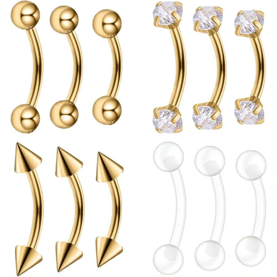 12PCS Curved Barbell Eyebrow Lip Bars Rook Daith Stud 6mm 8mm 10mm ...