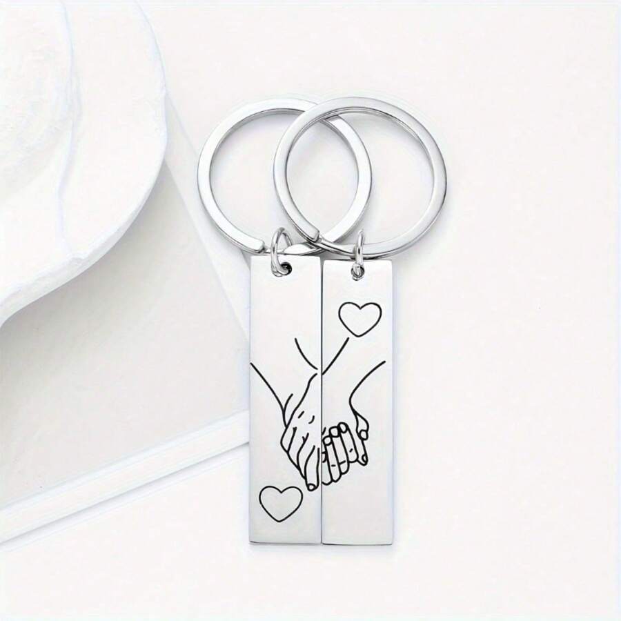1pair I Love You Matching Heart Keychain Stainless Steel Tag Keyring ...