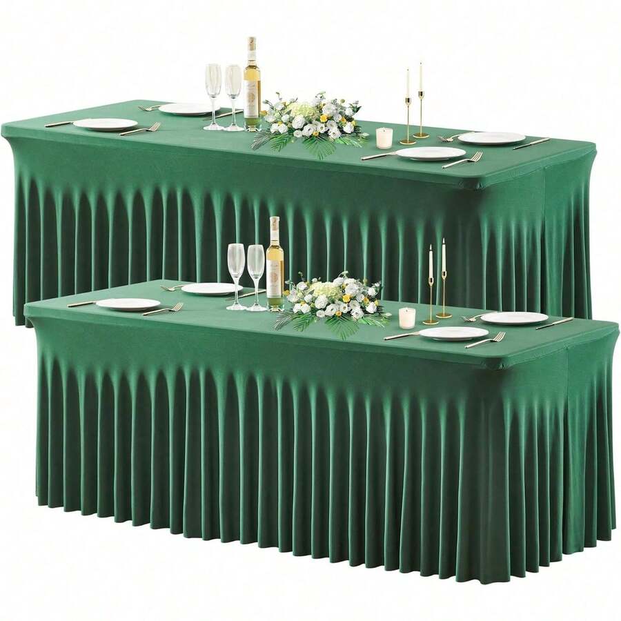2 Pack Hunter Green Stretch Spandex Table Clothes For 8 Foot Rectangle ...