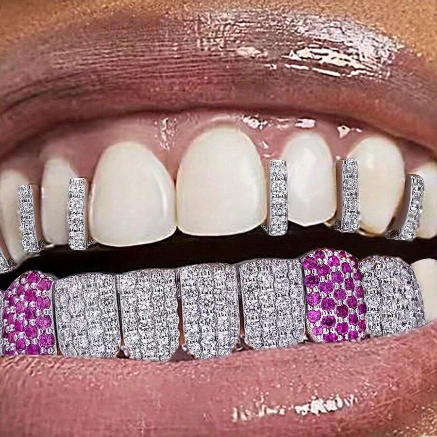 7pcs Hip Hop Fashion Jewelry Top6pcs Grillz Bottom Eight Teeth Rose ...
