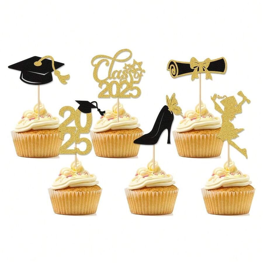 24 pièces Décorations pour gâteau de graduation 2025 Paillettes Classe ...