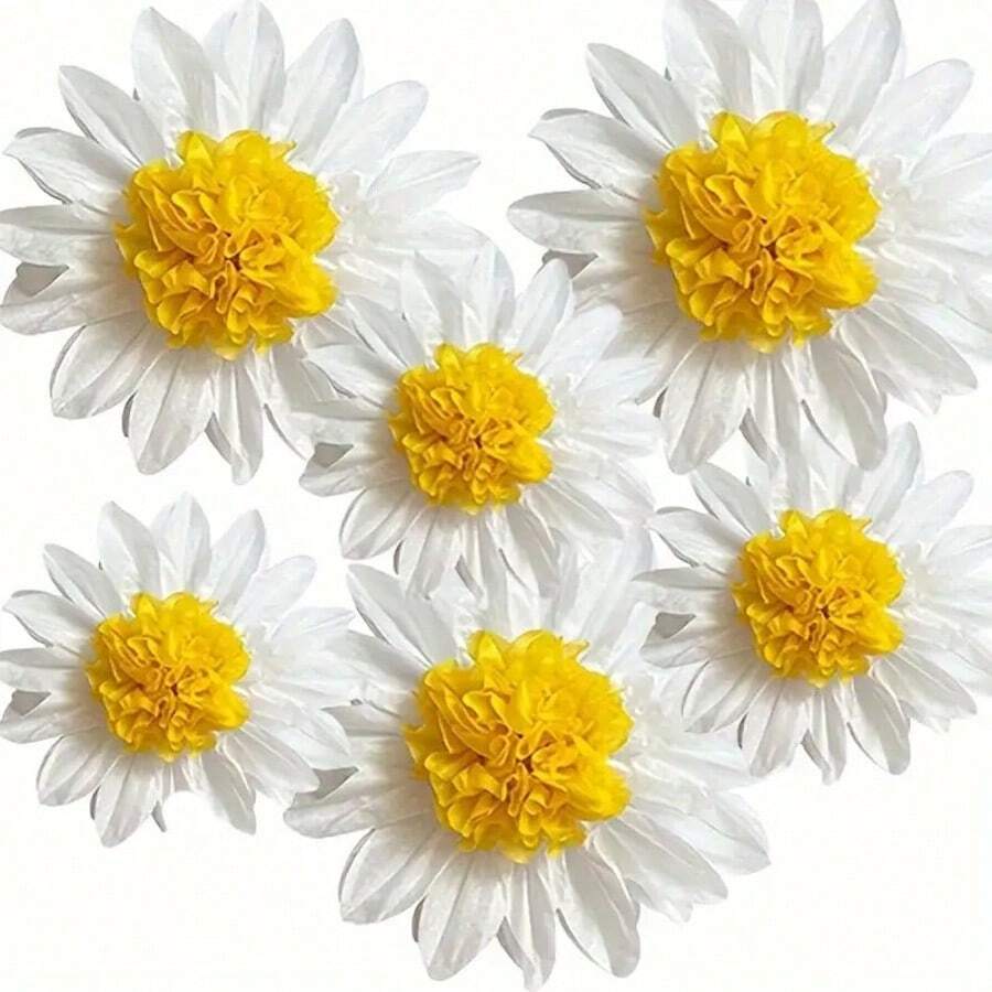 2 Pcs White & Yellow Daisy Paper Flower Balls, Party Decor For Birthday ...
