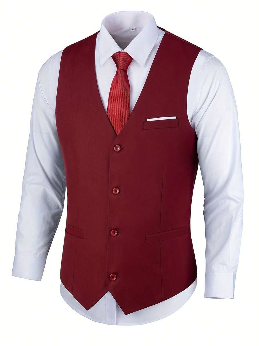 Men's Suit Single Vest Solid Color Casual Sports Wedding Prom Vest Slim ...