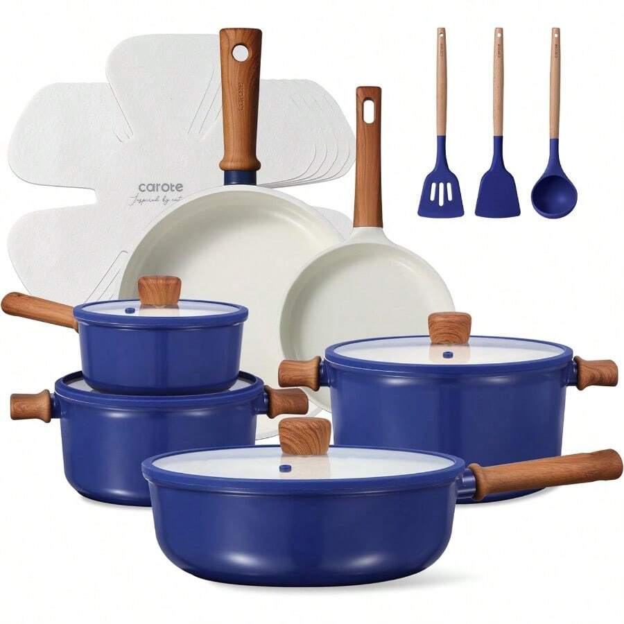 CAROTE Ceramic Cookware Set Non Stick Pots And Pans Sets 18pcs Pot And ...