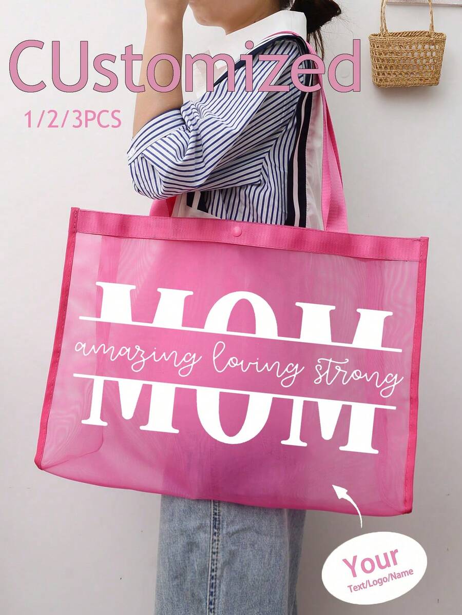 Customized Women's Bags,Customized Text Mesh Tote Bag, Customized Tote ...