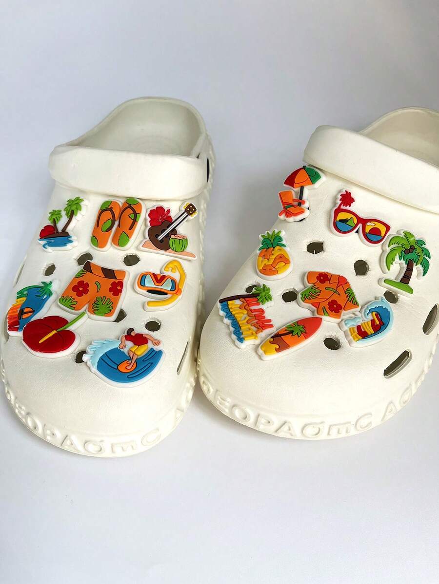16pcs PVC Soft Rubber Hawaiian Series Decorative Hole Punch Shoe Charms ...