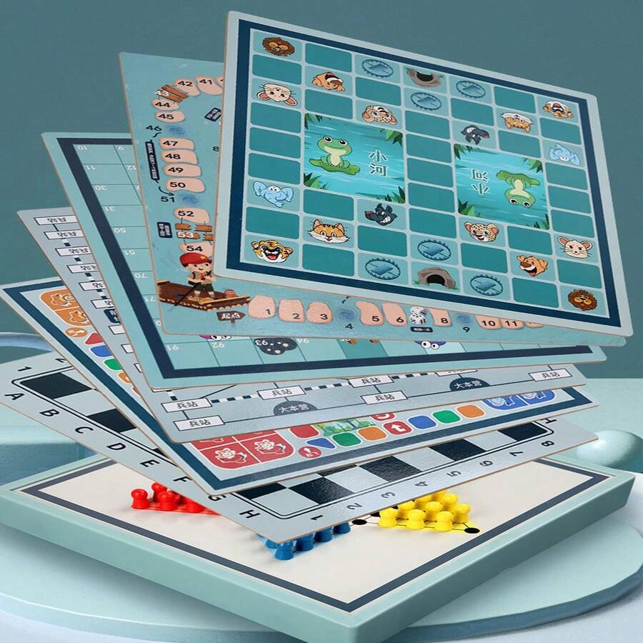 Multifunctional Chessboard Game Box, Chess Board Game Set Including Checkers, Flying Chess ...