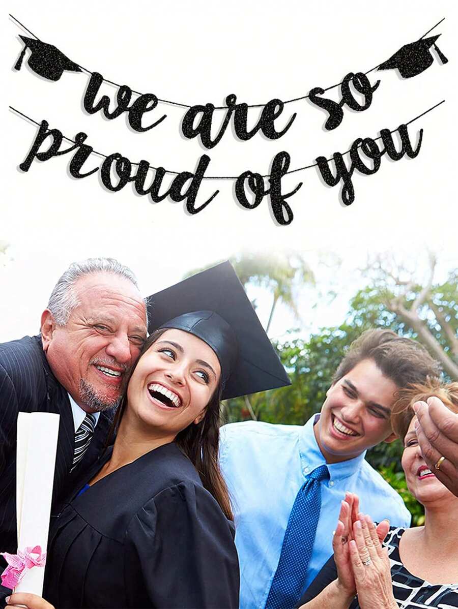 1 Set Graduation Ceremony Decorative Banner, Black Glitter "We Are ...
