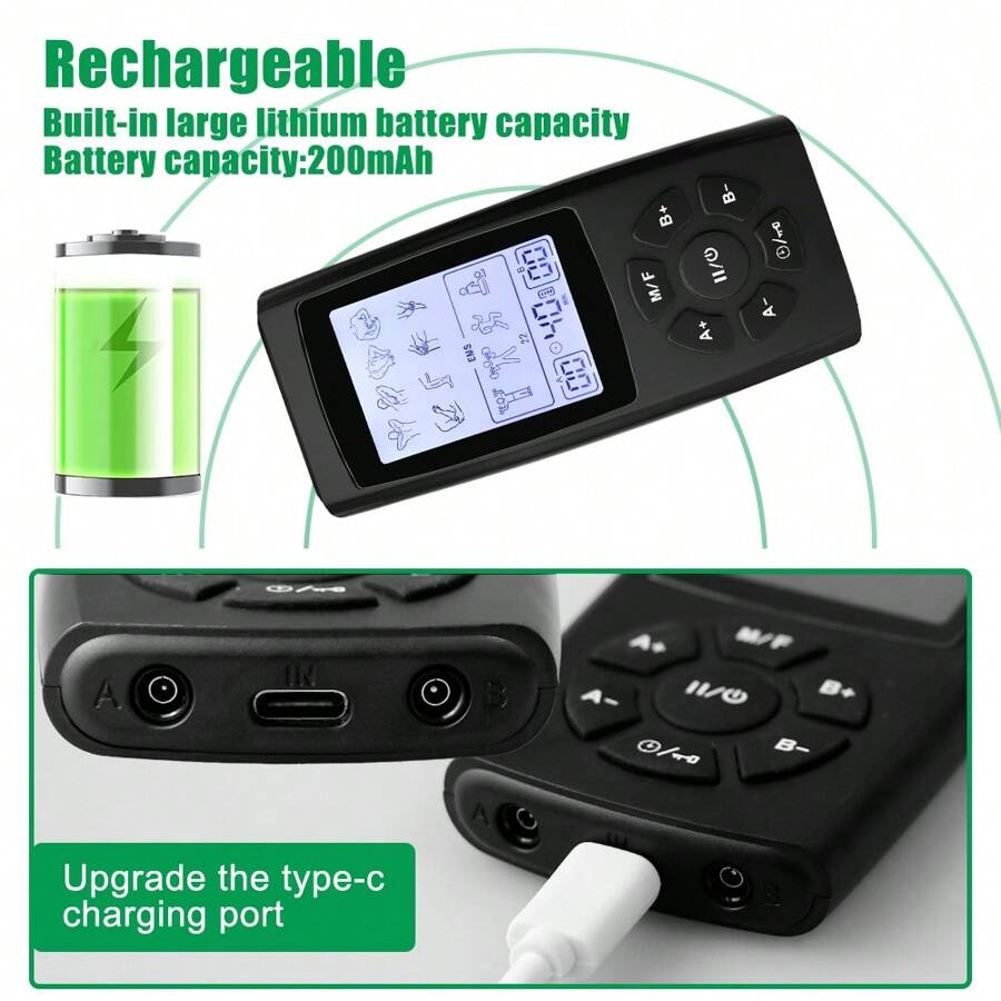 TENS Rechargeable TENS Unit Machine - USB Charging EMS Muscle Stimulator For Back, Shoulder ...