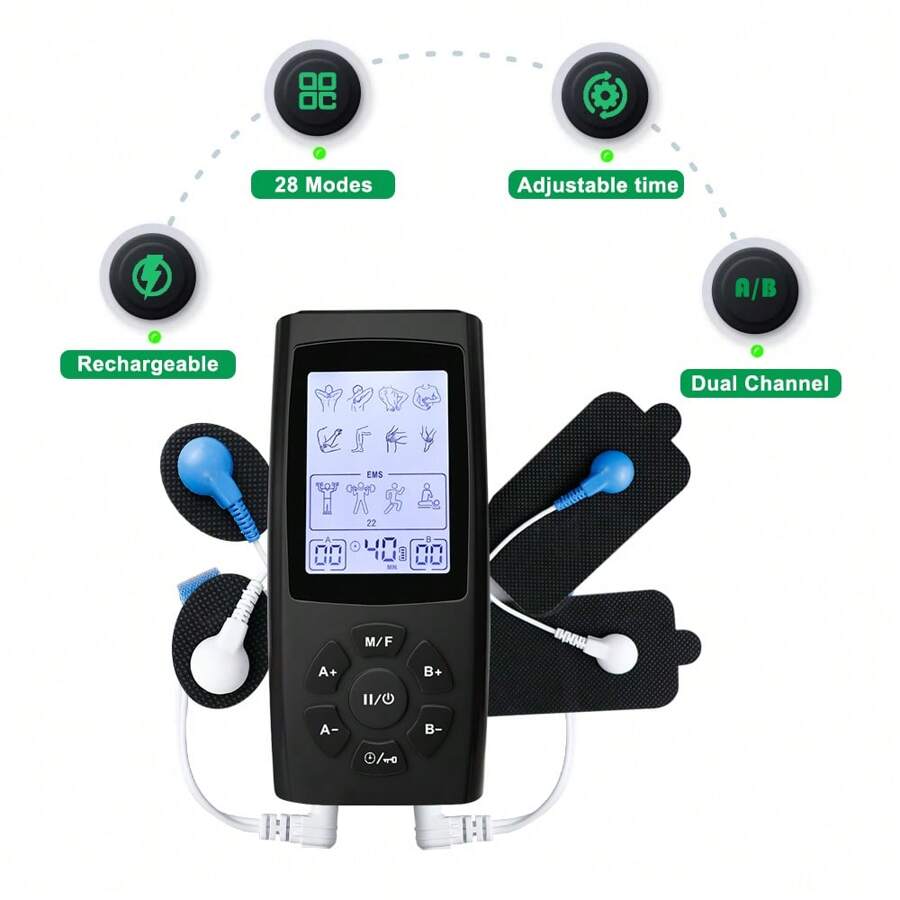 TENS Rechargeable TENS Unit Machine - USB Charging EMS Muscle Stimulator For Back, Shoulder ...