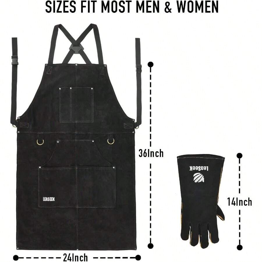 LeaSeek Leather Welding ApronHeat And Flame-Resistant Heavy Duty Work ...
