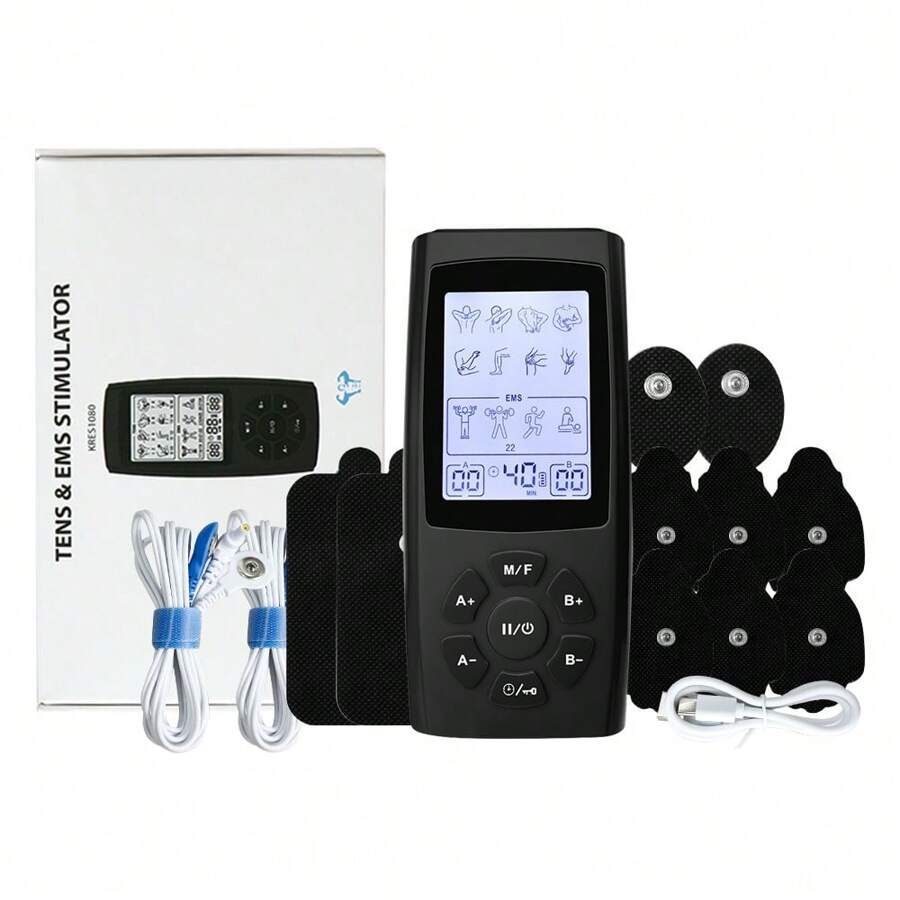 TENS Rechargeable TENS Unit Machine - USB Charging EMS Muscle Stimulator For Back, Shoulder ...