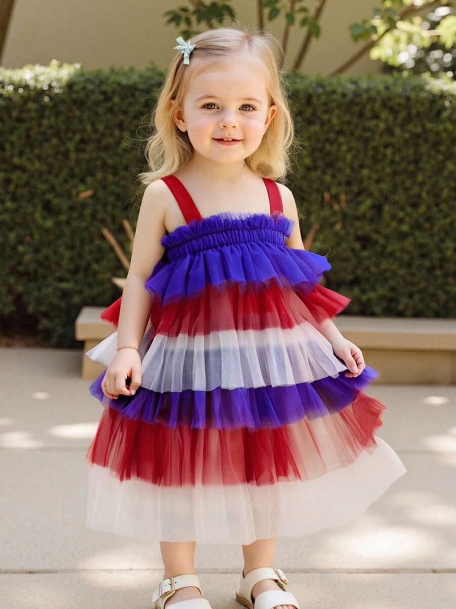 4th Of July Toddler Baby Girl Outfits Girl 4th Of July Dress Red White And Blue Square Neck ...