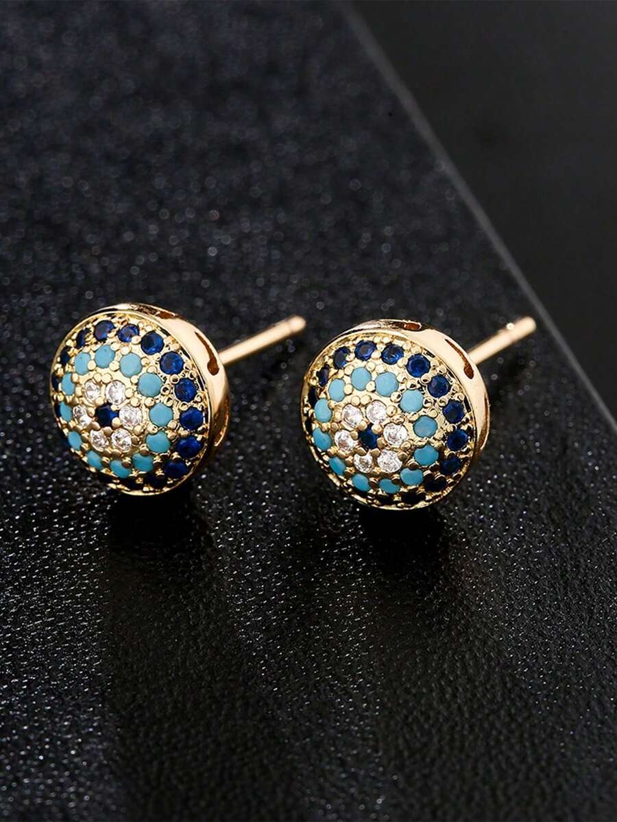 1 Pair Retro Copper Rhinestone Devil's Eye Stud Earrings, Elegant ...