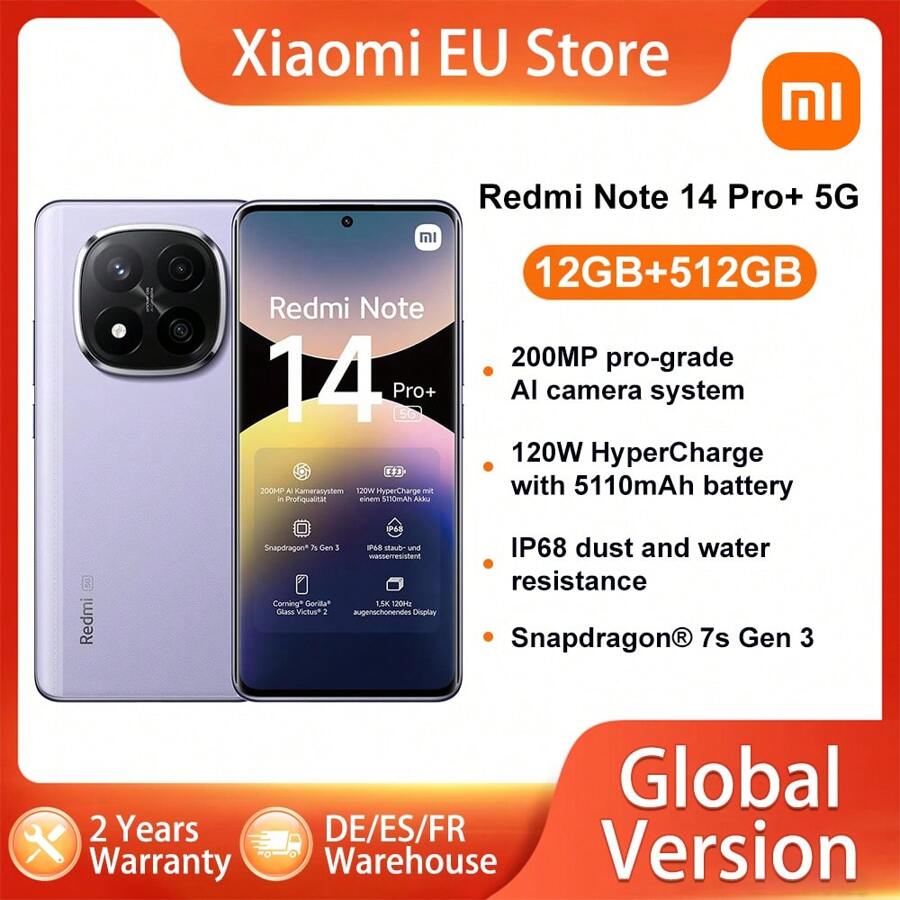 Xiaomi Xiaomi Redmi Note 14 Pro+ 5G Smartphone, 12 + 512 GB, 200 MP Professional AI Camera, IP68 ...
