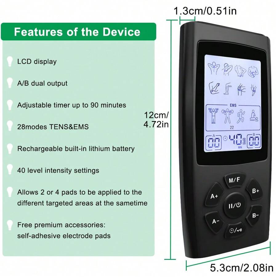 TENS Rechargeable TENS Unit Machine - USB Charging EMS Muscle Stimulator For Back, Shoulder ...