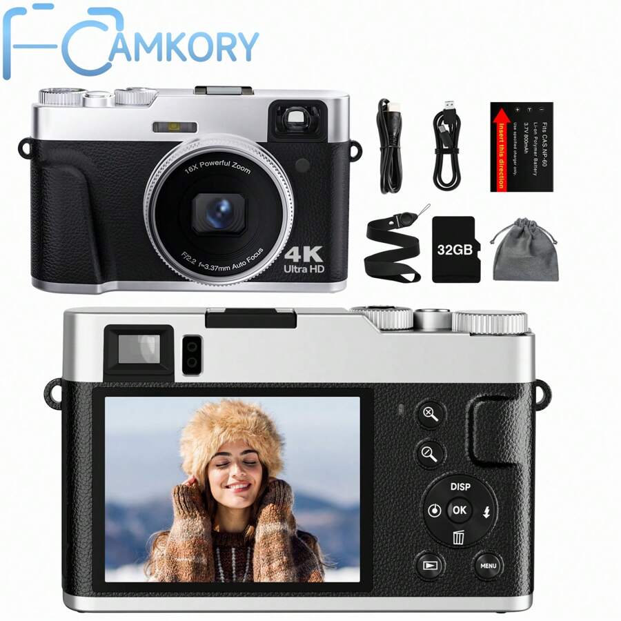 CAMKORY CAMKORY 4K Digital Camera With Viewfinder & Flash, Autofocus 48MP Cameras For ...