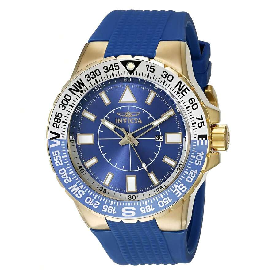 Invicta 19270 Men's Aviator Blue Dial Blue Silicone Strap Compass Watch ...