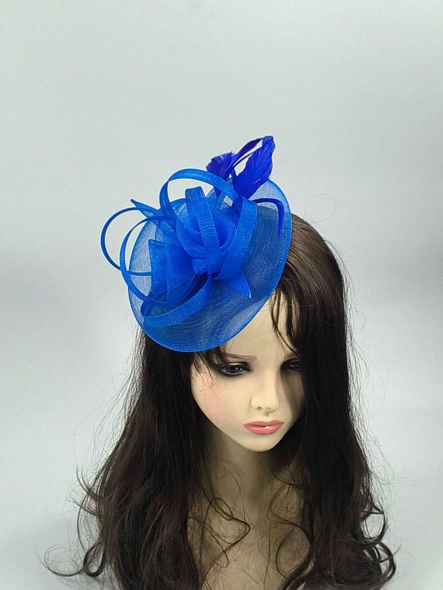 1pc Navy Blue Ladies' Fascinator Hat, Feather Mesh Hair Accessory ...